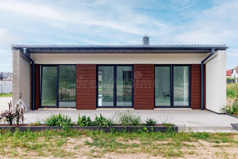 View of a Small Modern House Immediately after Construction. Step House ...