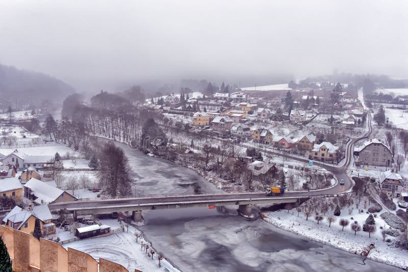 View on a Small Snow-covered Town Editorial Stock Photo - Image of ...