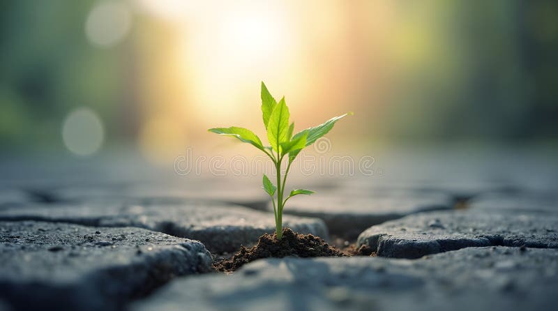 A Small Sprout Growing through Cracks in Concrete Stock Illustration ...