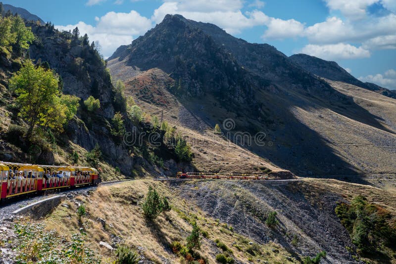 View of Small Train of Artouste, French Pyrenes Mountains Stock Photo ...