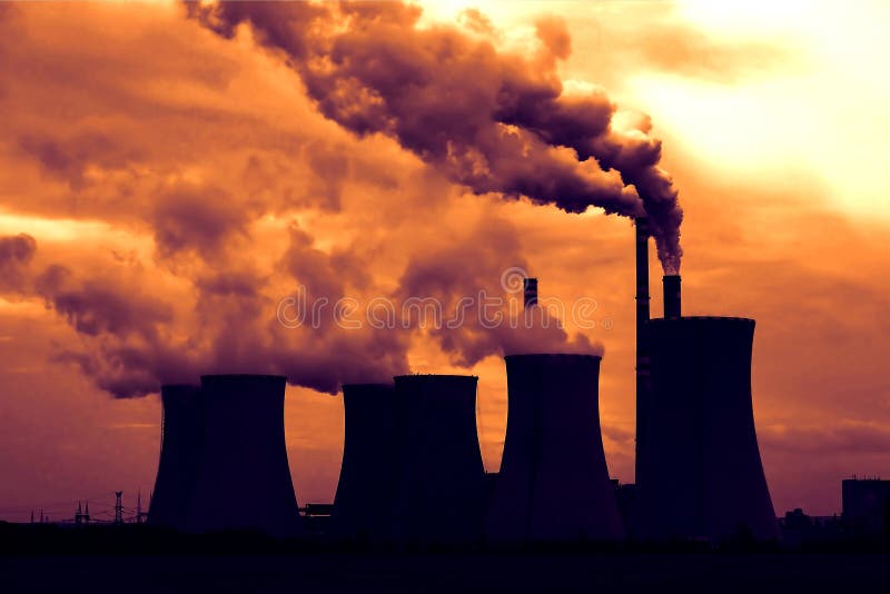 View of Smoking Coal Power Plant at Sunset Stock Image - Image of ...