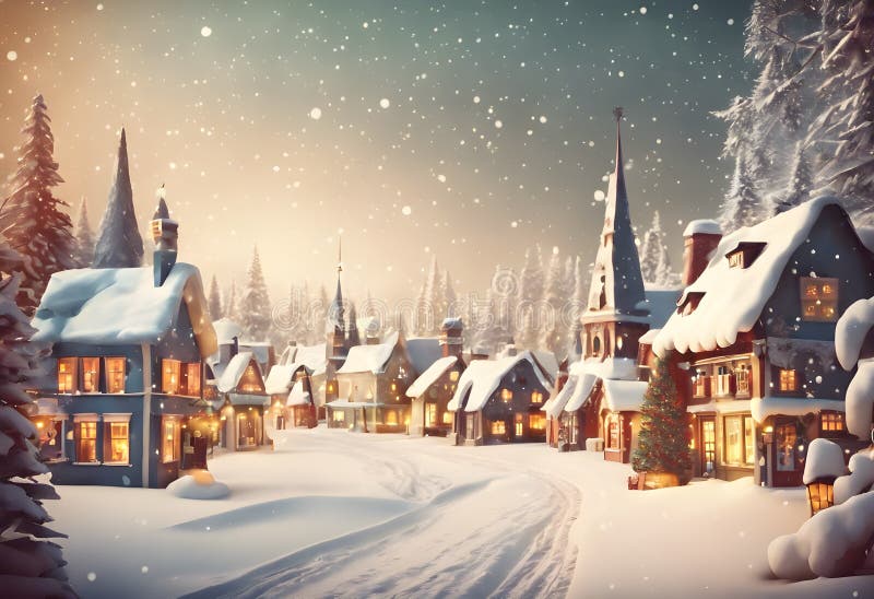 A View of a Snow Coloured Village Stock Illustration - Illustration of ...