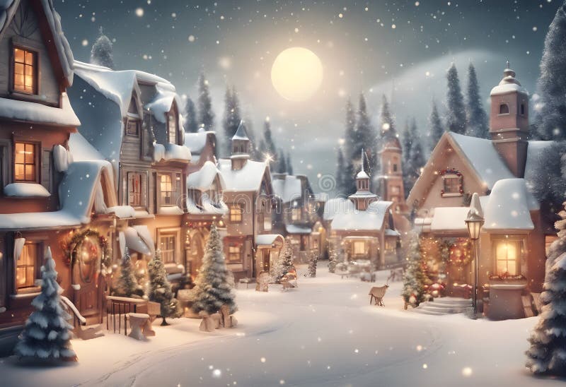 A View of a Snow Coloured Village Stock Illustration - Illustration of ...