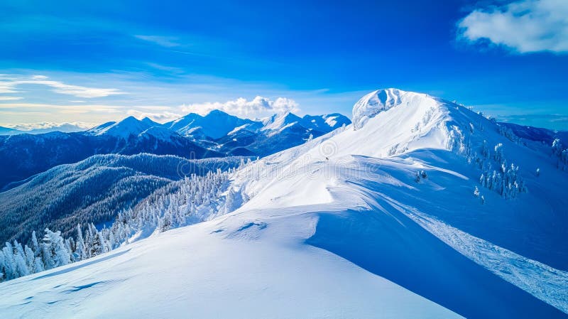 A View of a Snow Covered Mountain Range from the Top of a Hill Stock ...