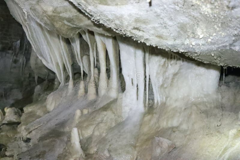 View of the Snow White Stalactites in Cave Stock Photo - Image of ...