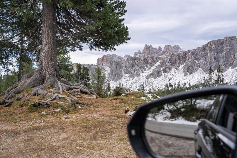 View of Snowy Alpine Mountain Landscape from Car Window Stock Image ...