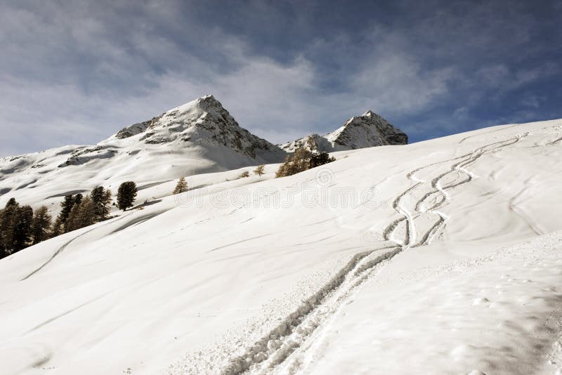 A View of a Snowy Ramp and Mountains in the Alps Switzerland Stock ...