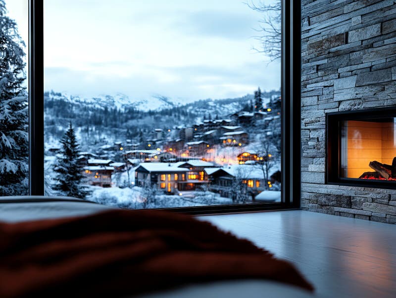 View Snowy Town Window Fireplace Stock Photos - Free & Royalty-Free ...