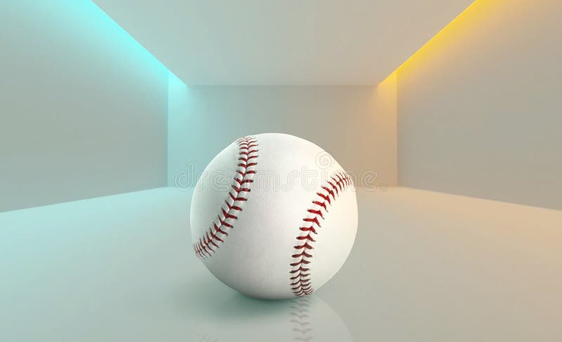View of Softball with White Background Blue and Yellow Neon Lights are ...