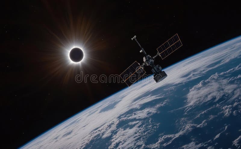 View of Solar Eclipse from Earth Planet in a High Quality Digital Space ...