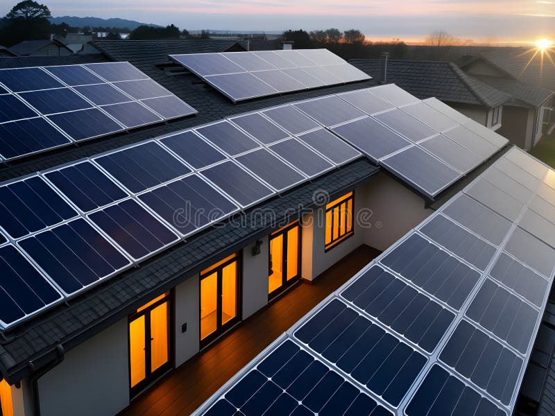View of Solar Panels (solar Cell) in the Roof House with Sunlight Stock ...