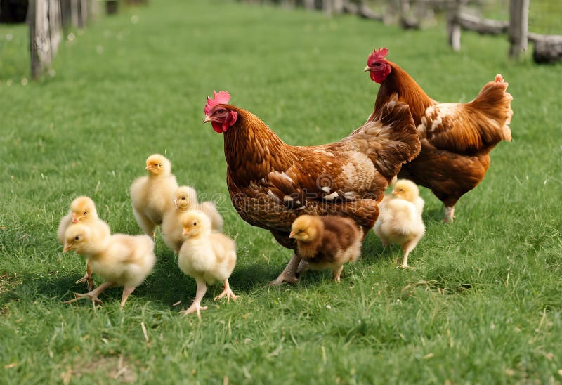 A View of Some Chickens in a Field Stock Illustration - Illustration of ...