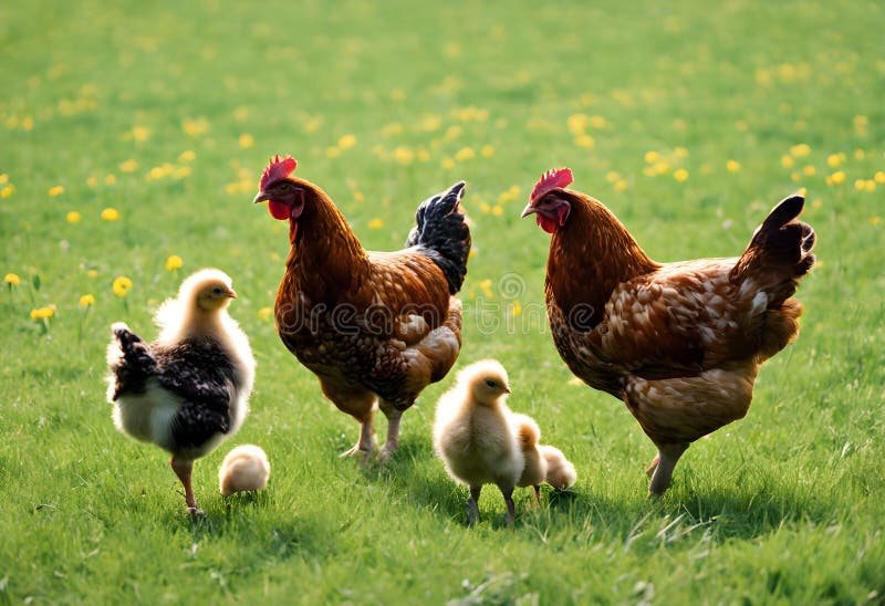 A View of Some Chickens in a Field Stock Illustration - Illustration of ...