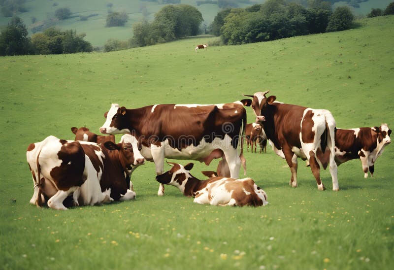 A View of Some Cows in a Field Stock Illustration - Illustration of ...