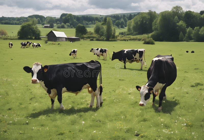 A View of Some Cows in a Field Stock Illustration - Illustration of ...