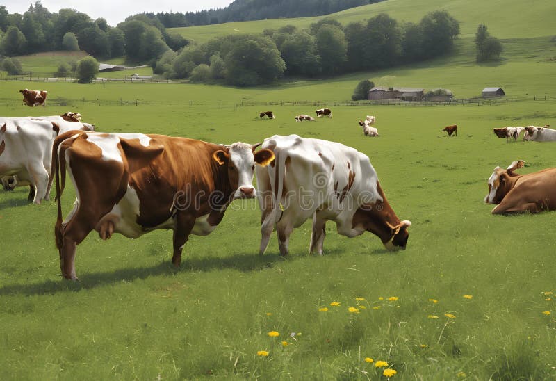 A View of Some Cows in a Field Stock Illustration - Illustration of ...