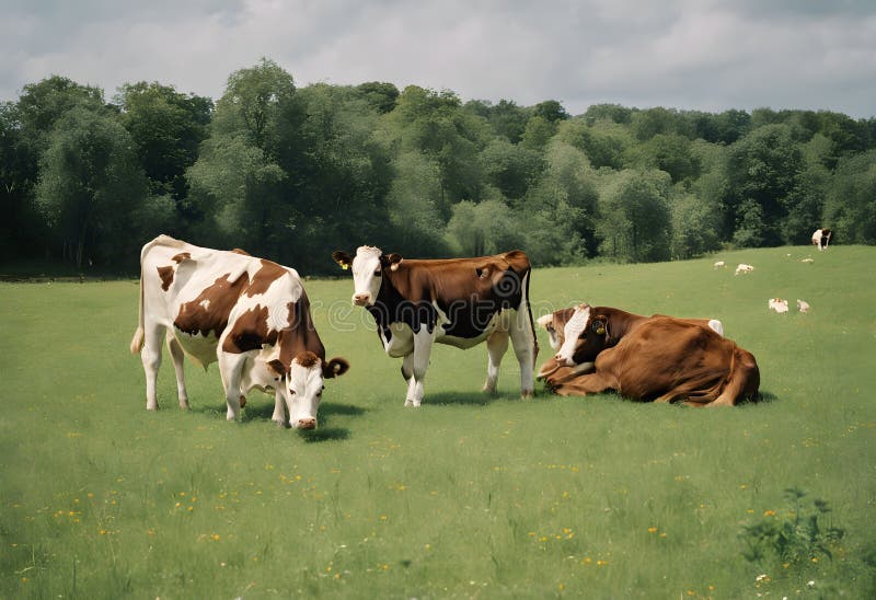 A View of Some Cows in a Field Stock Illustration - Illustration of ...