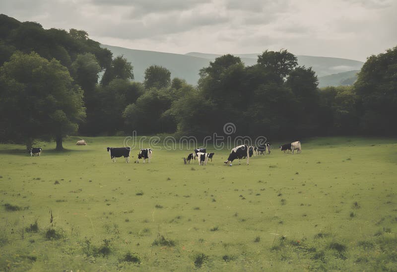 A View of Some Cows in a Field Stock Illustration - Illustration of ...