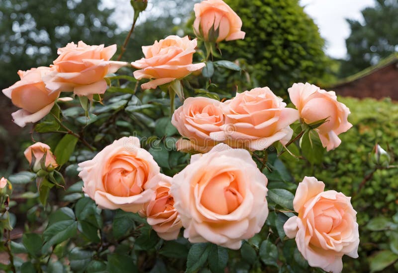 A View of Some Peach Roses in a Garden Stock Illustration ...