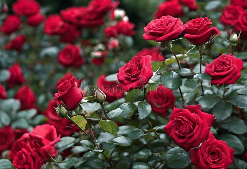 A View of Some Red Roses in a Garden Stock Illustration - Illustration ...