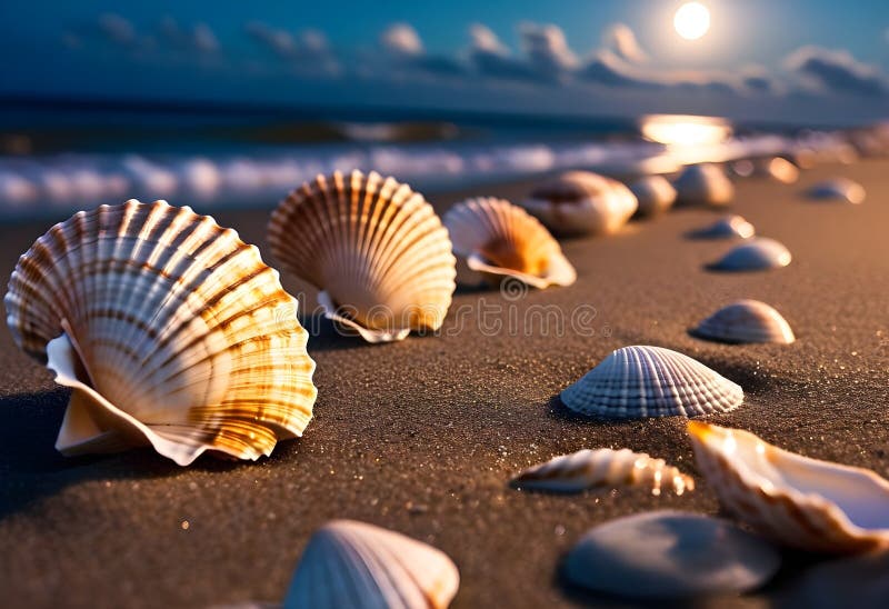 A View of Some Shells on the Beach Stock Illustration - Illustration of ...