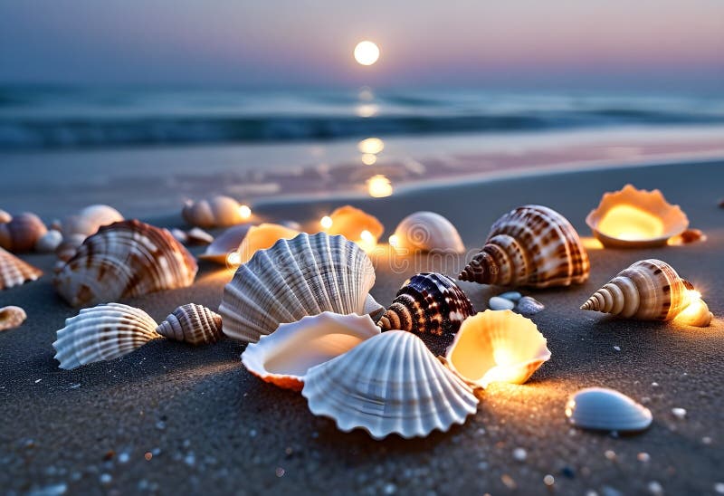 A View of Some Shells on the Beach Stock Illustration - Illustration of ...