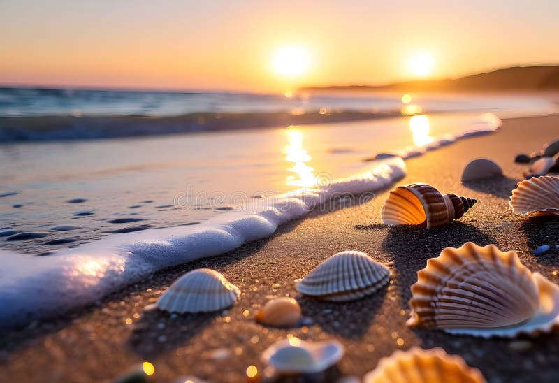 A View of Some Shells on the Beach Stock Illustration - Illustration of ...