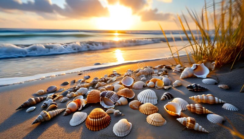 A View of Some Shells on the Beach Stock Illustration - Illustration of ...