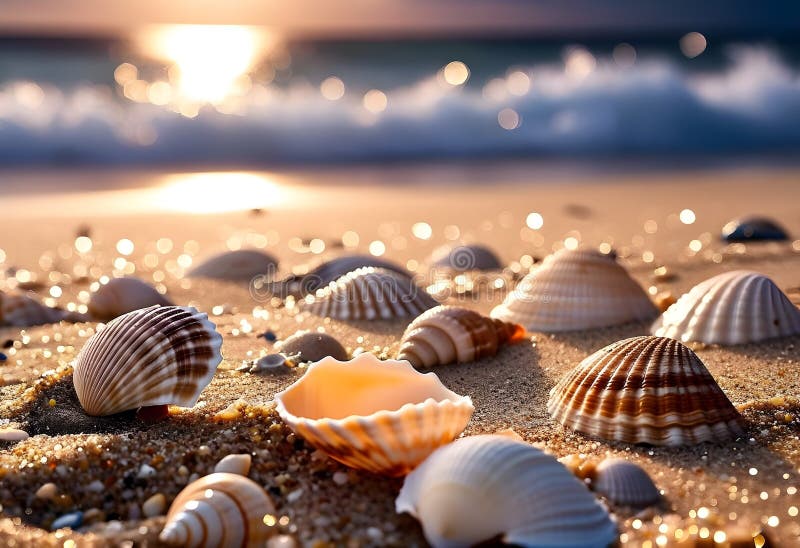 A View of Some Shells on the Beach Stock Illustration - Illustration of ...