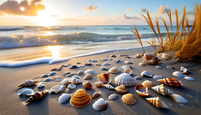 A View of Some Shells on the Beach Stock Illustration - Illustration of ...