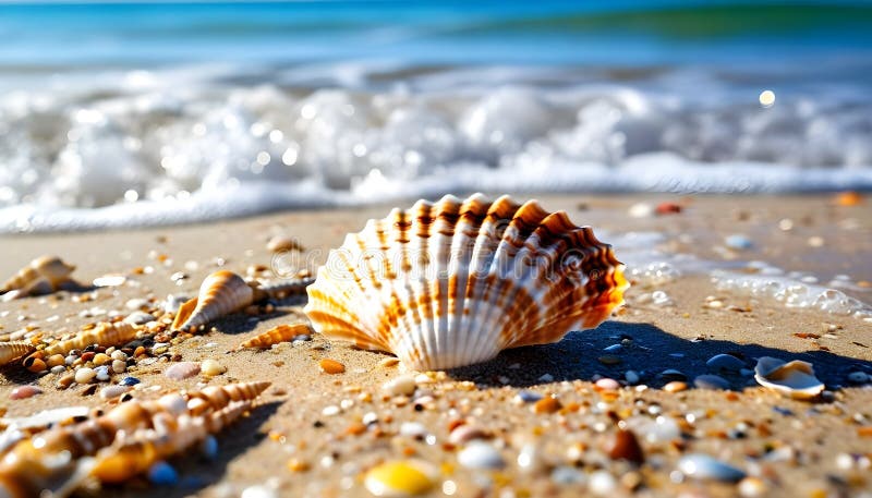 A View of Some Shells on the Beach Stock Illustration - Illustration of ...