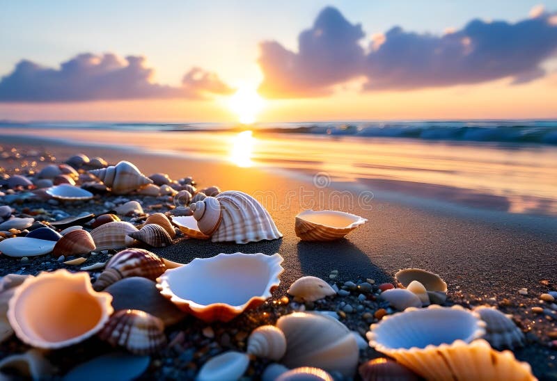 A View of Some Shells on the Beach Stock Illustration - Illustration of ...