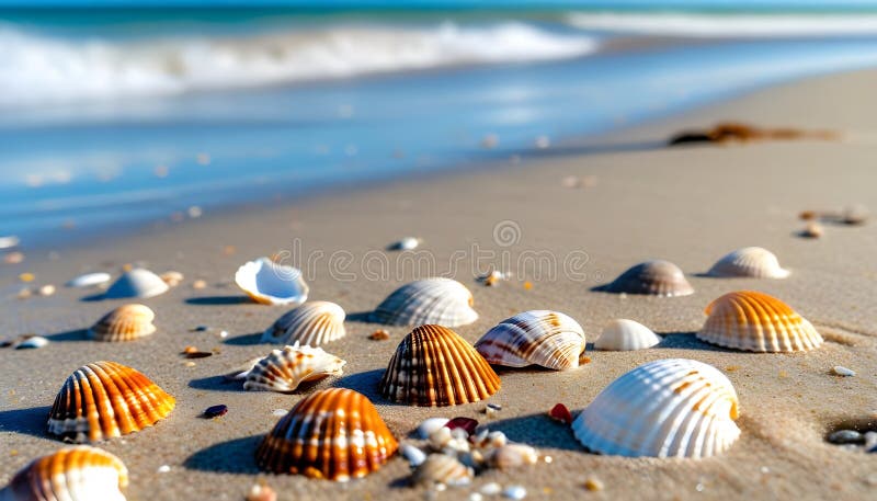 A View of Some Shells on the Beach Stock Illustration - Illustration of ...
