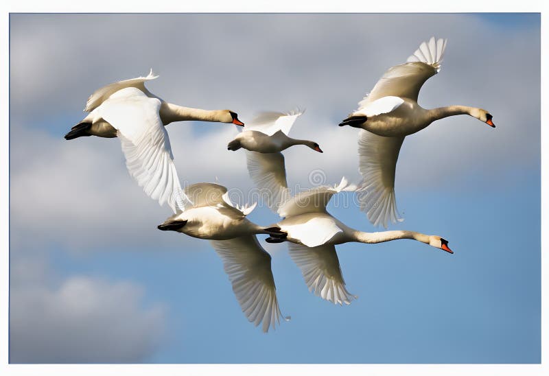 A View of Some Swans in Flight Stock Illustration - Illustration of ...