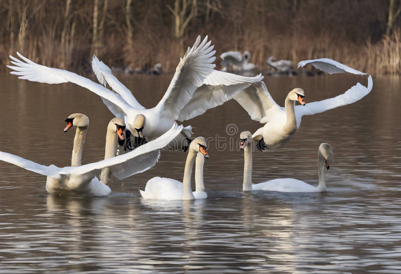 A View of Some Swans in Flight Stock Illustration - Illustration of ...