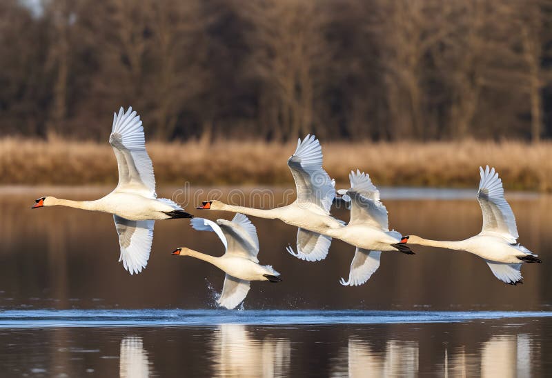 A View of Some Swans in Flight Stock Illustration - Illustration of ...