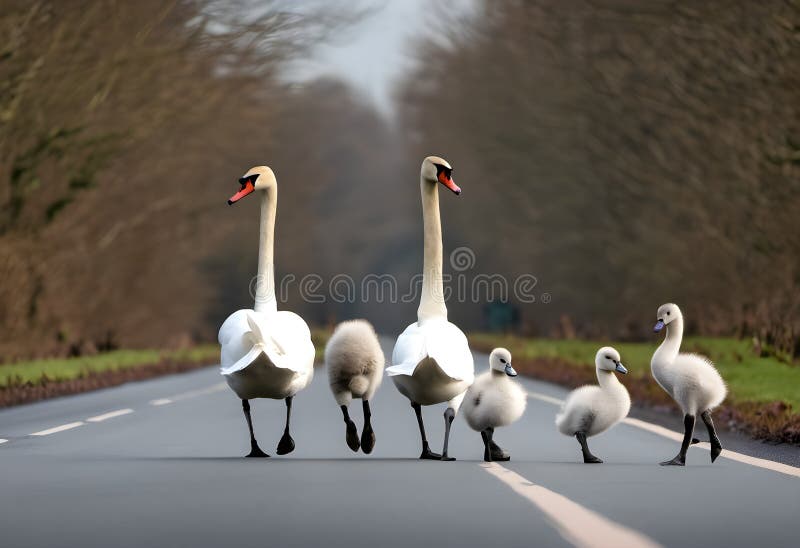 A View of Some Swans in the Park Stock Illustration - Illustration of ...