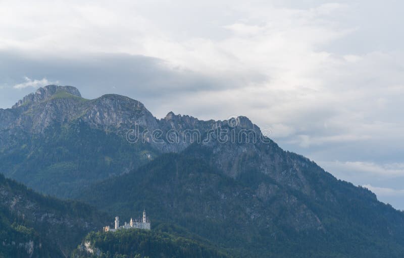 View of the Southern Bavarian Alps with the Neuschwanstein Castle Stock ...