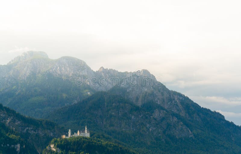View of the Southern Bavarian Alps with the Neuschwanstein Castle Stock ...
