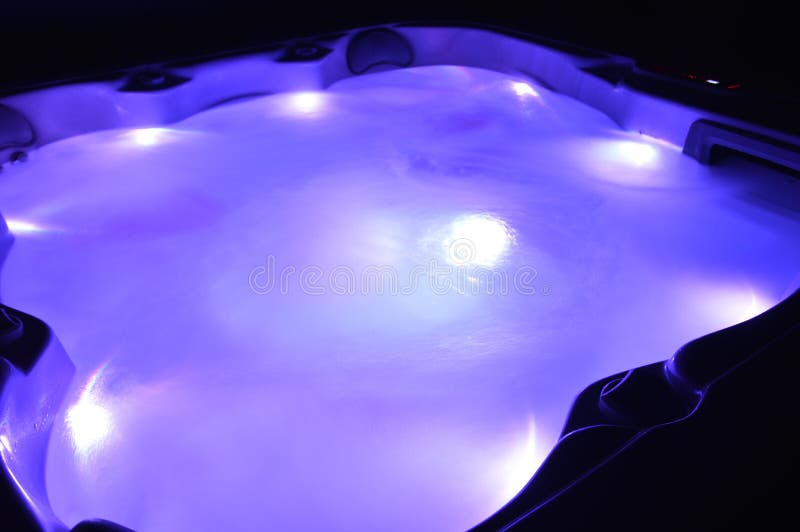 View on a Spa at Night, Hot Tub Stock Image - Image of colored ...