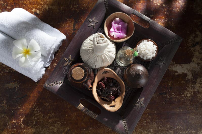 Spa Theme Objects on Color Vintage Authentic Back Stock Photo - Image ...