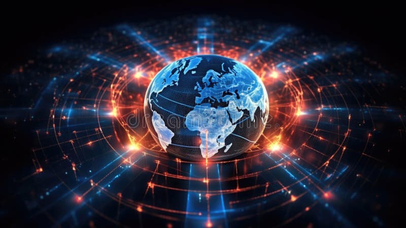 Planet with Glowing Connection Lines Around it. Global Network ...