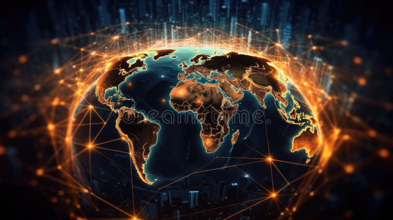 Planet with Glowing Connection Lines Around it. Global Network ...
