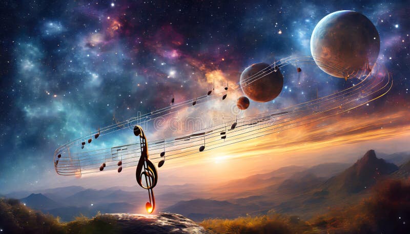 A View into Space with Sheet Music Stock Illustration - Illustration of ...
