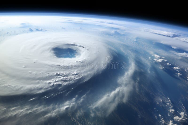 View from Space To a Large Cyclone Above the Earth S Surface Stock ...