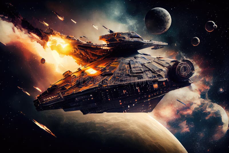 View of the Spaceship from the Outside, with Stars and Galaxies Visible ...