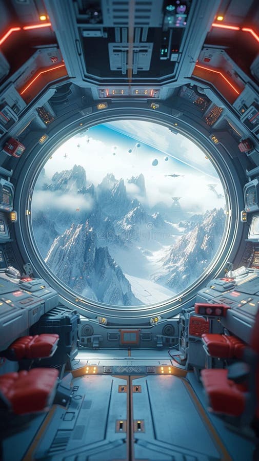 View from Spaceship Window Reveals Otherworldly Scenery, 3D Rendering ...