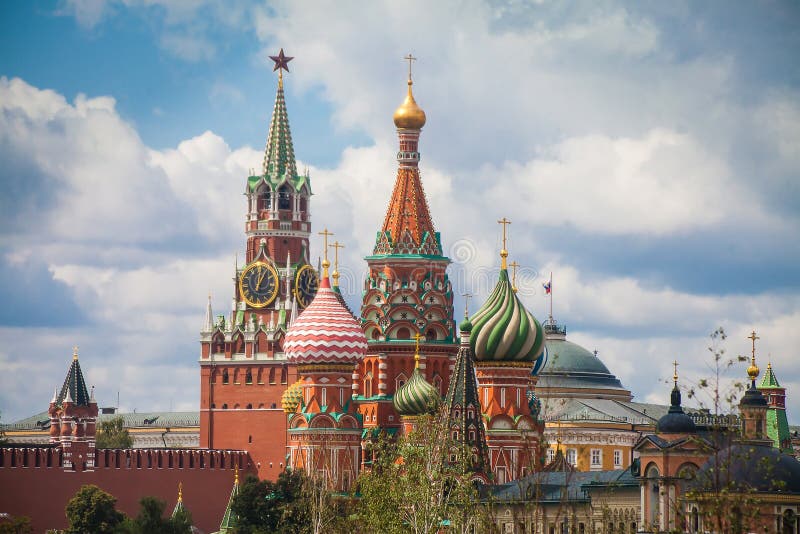 View on Spasskaya Tower and St Basil`s Cathedral Stock Image - Image of ...