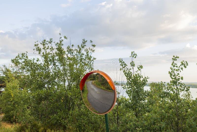 View of Spherical Viewing Mirror for so-called Dead Zone. Stock Photo ...