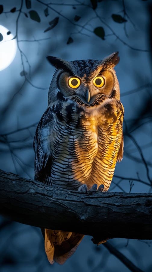View Spooky Night Scene Owl Perched on a Haunting Tree Branch Stock ...